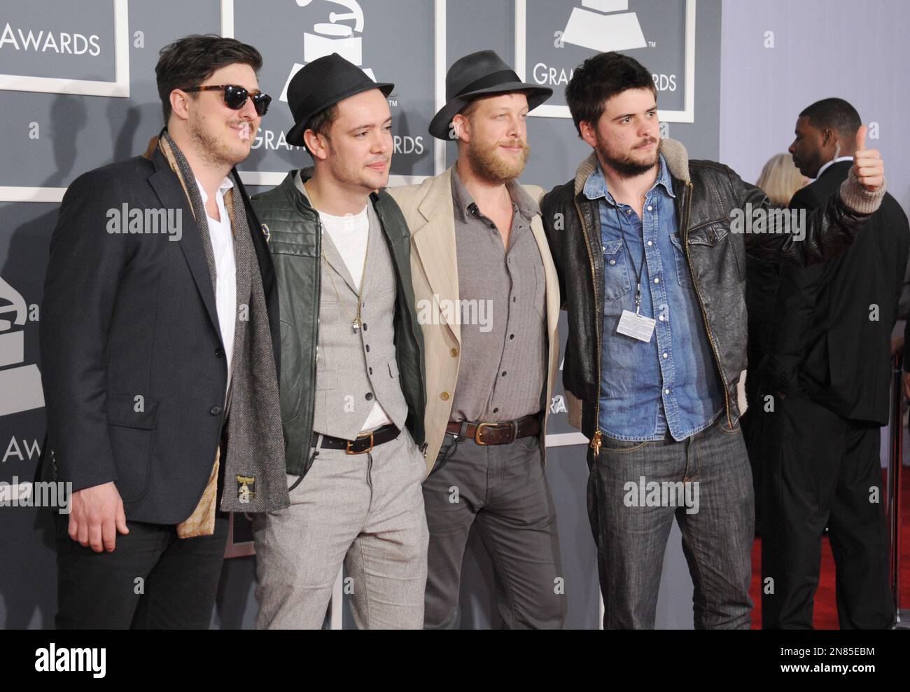 From left, Marcus Mumford, Ben Lovett, Country WInston and Ted Dwane ...