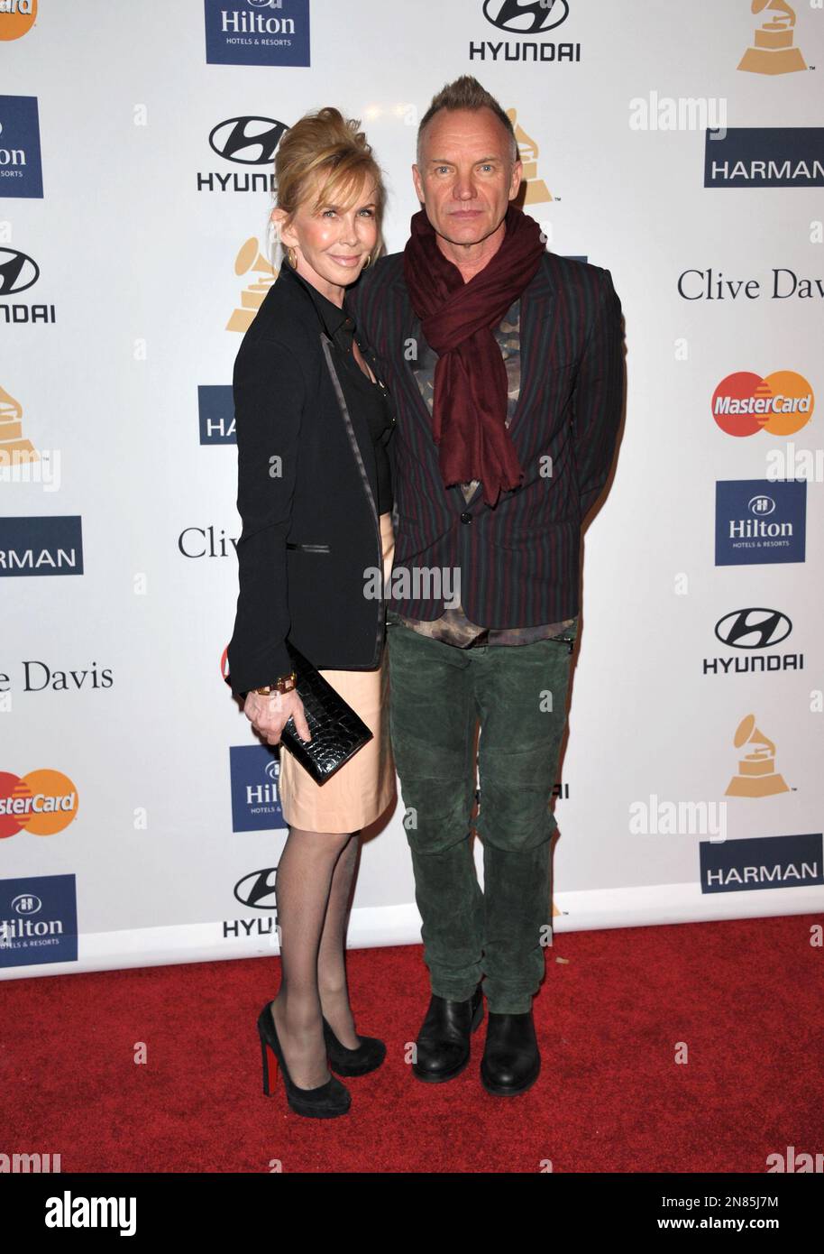 Recording artist Sting, right, and Trudie Styler arrive at the Clive ...