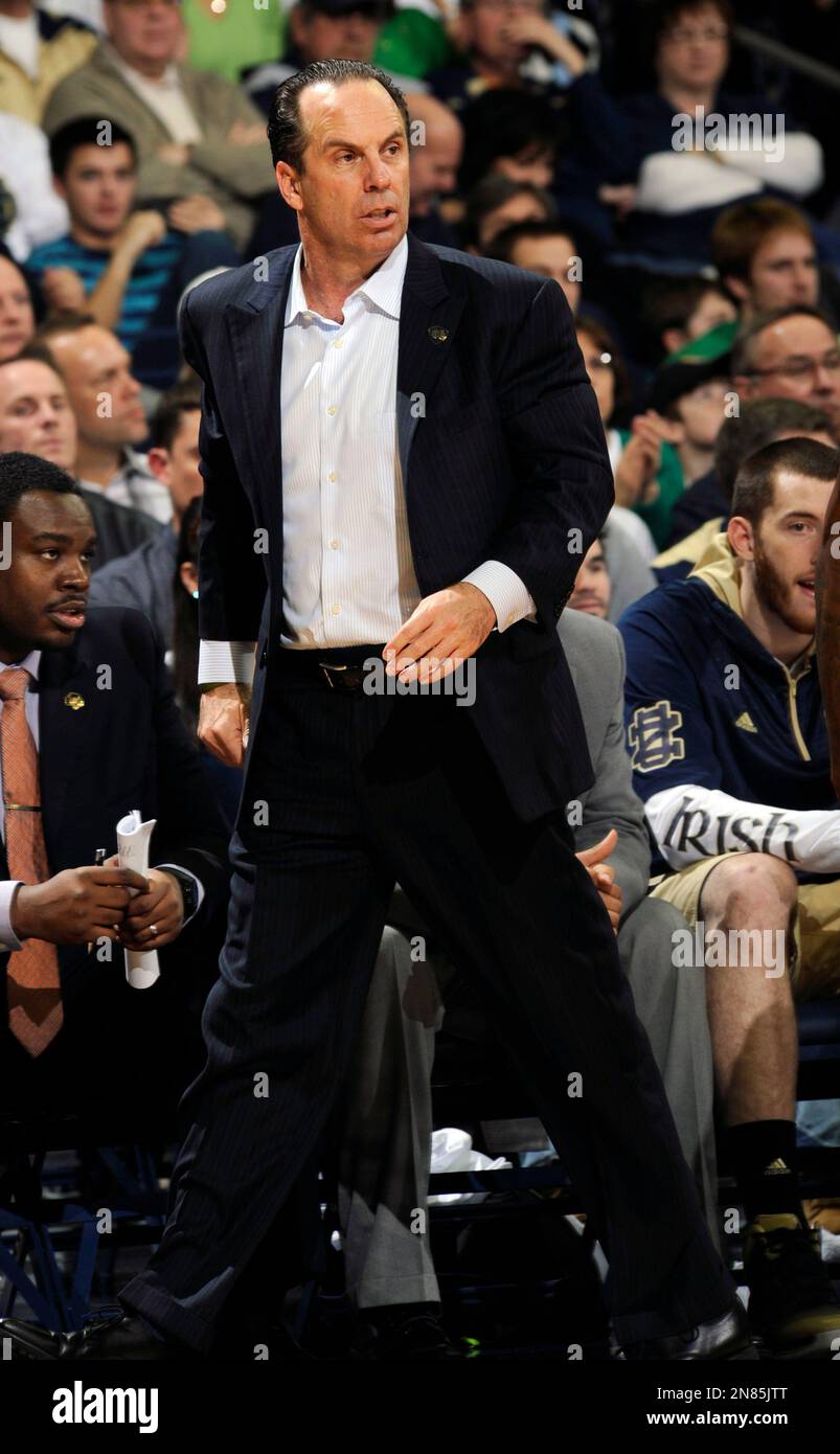 Notre Dame coach Mike Brey watches his team during the first half of an ...