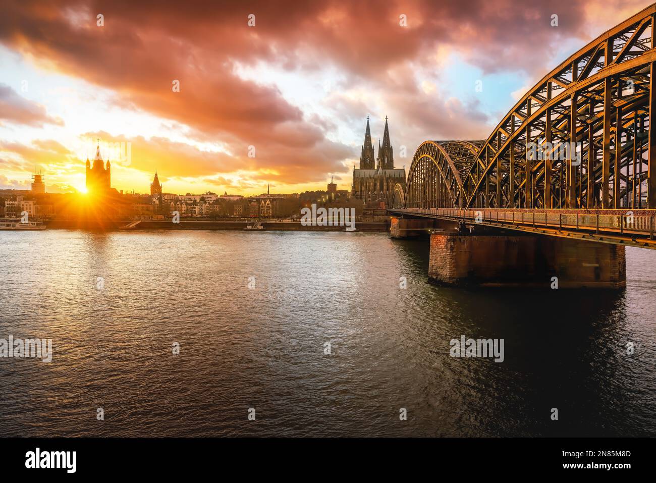 Cologne Skyline with Cathedral, Hohenzollern Bridge and Great St ...