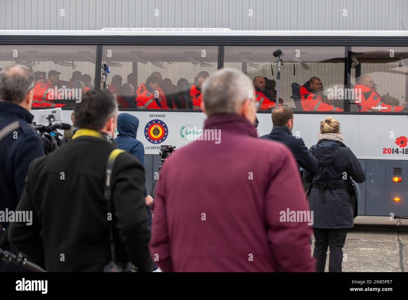 Illustration picture shows B-Fast aid workers arriving on the tarmac at ...