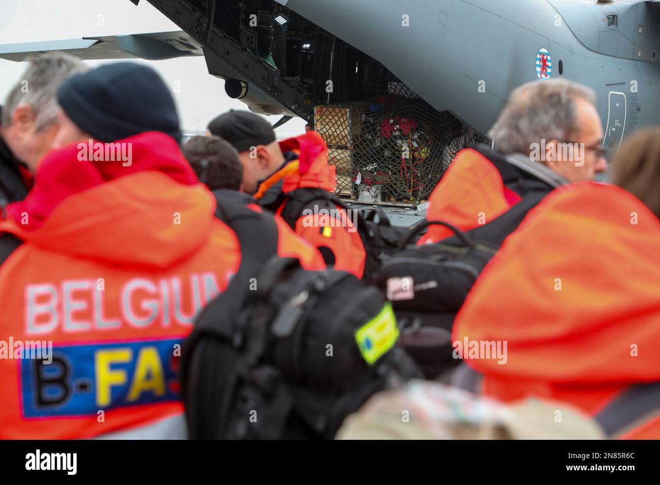 Illustration picture shows B-Fast aid workers arriving on the tarmac at ...
