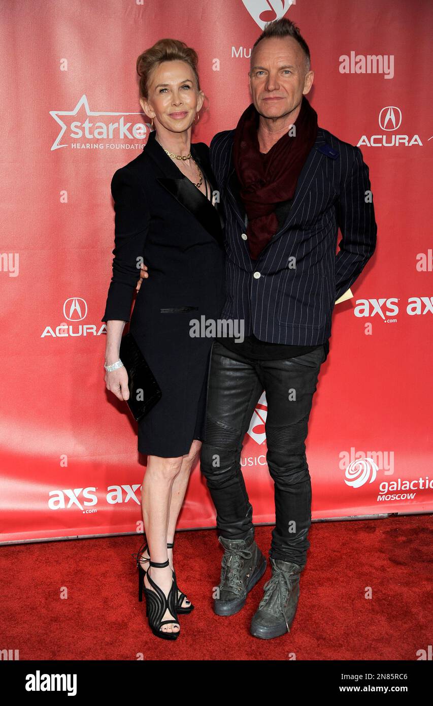 Sting, right, and Trudie Styler arrive at the MusiCares Person of the ...