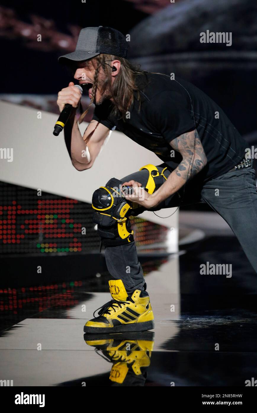 French singers of French electro rock band Shaka Ponk, Francois Charon ...