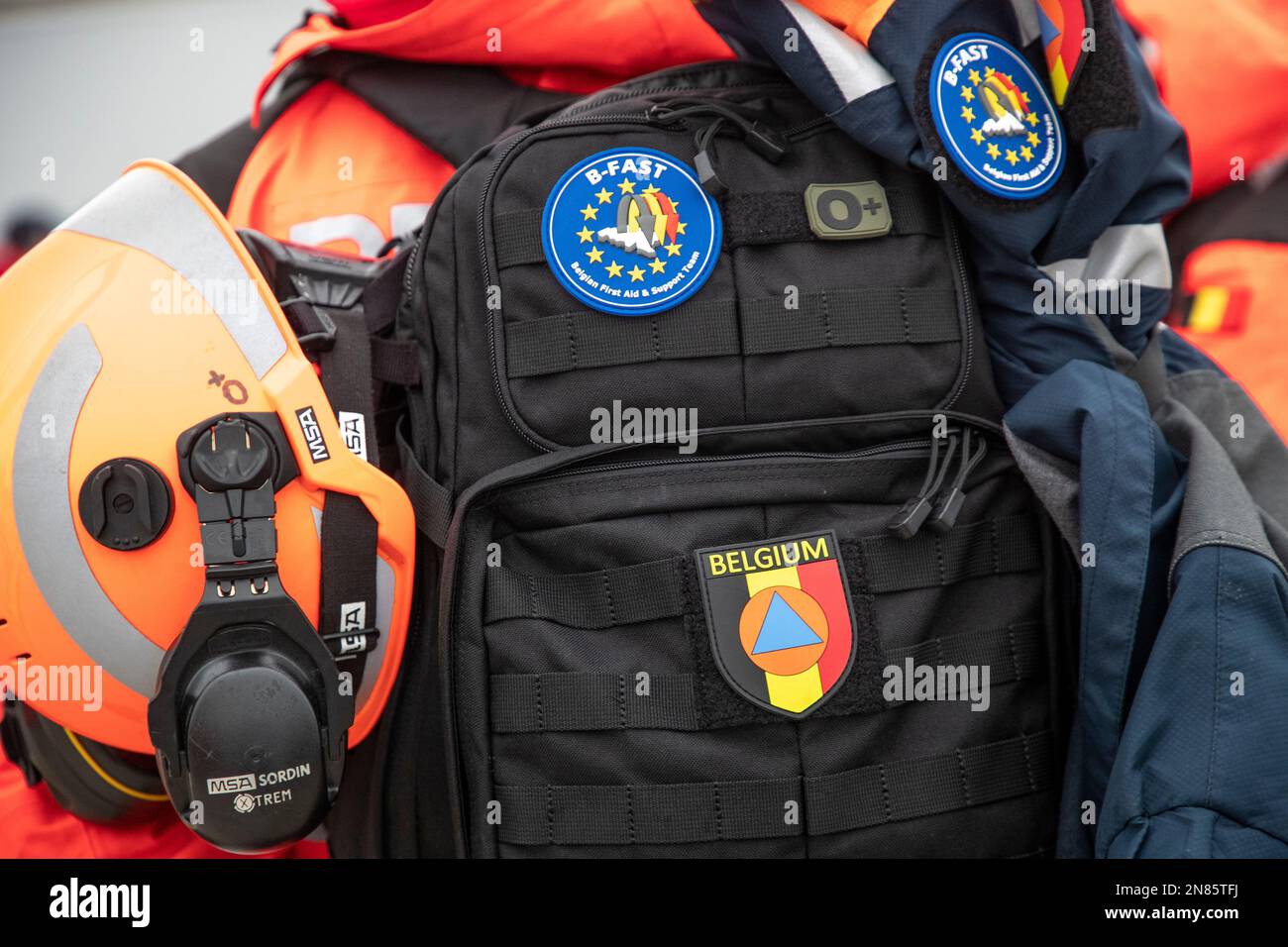 Illustration picture shows several badges on the backpack of a B-Fast ...