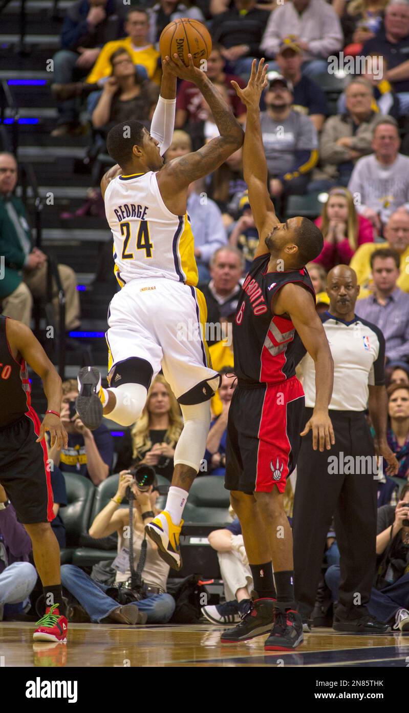 Indiana Pacers small forward Paul George (24) shoots as Toronto Raptors ...
