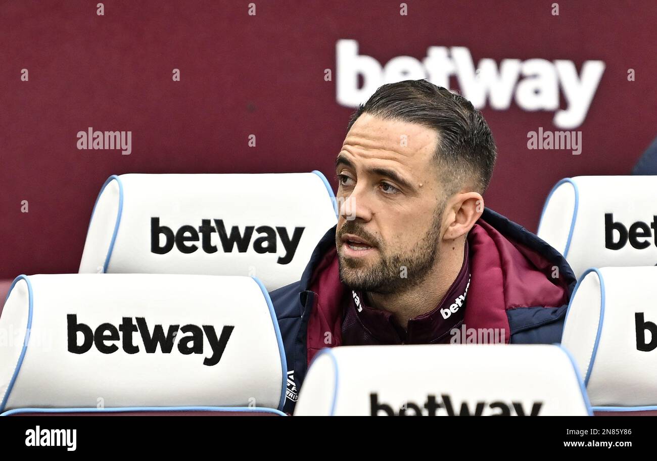 London, UK. 11th Feb, 2023. Danny Ings (West Ham) sits on the subs ...