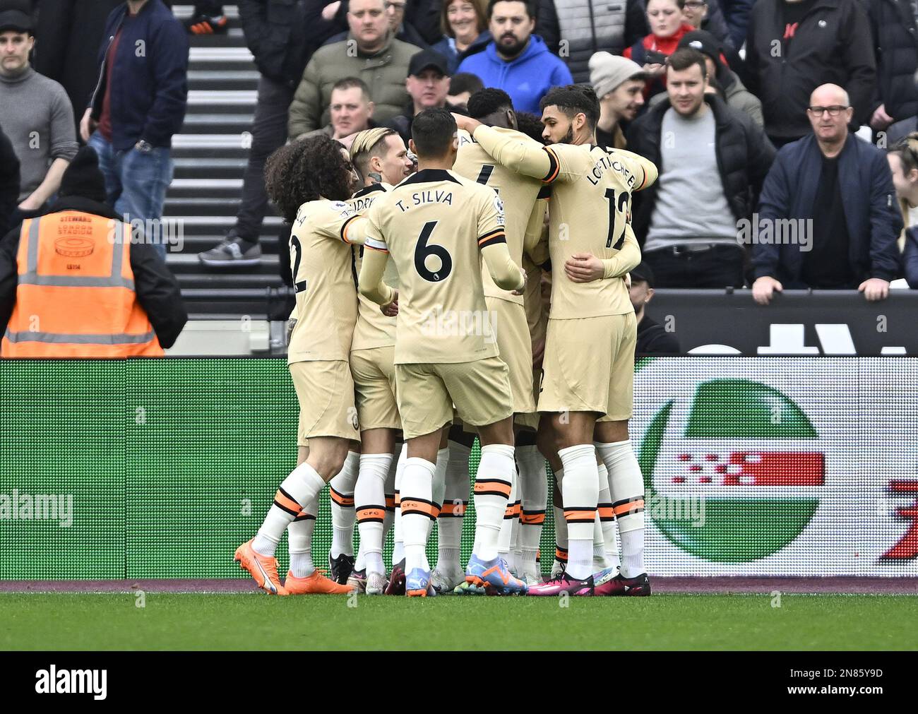 London, UK. 11th Feb, 2023. GOAL. The Chelsea players celebrate their ...