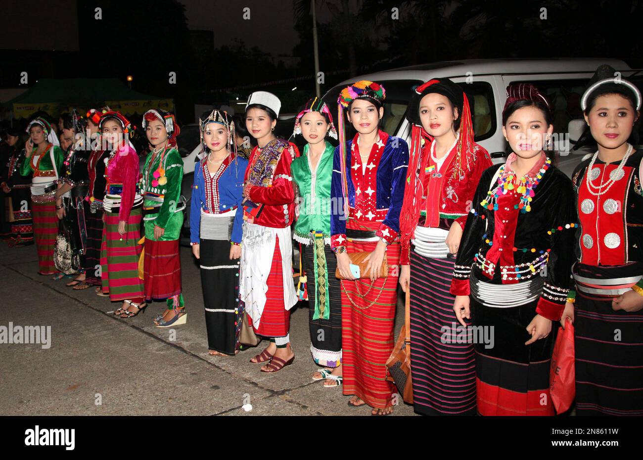 In this Thursday, Feb. 7, 2013 photo, ethnic Shan women in traditional ...
