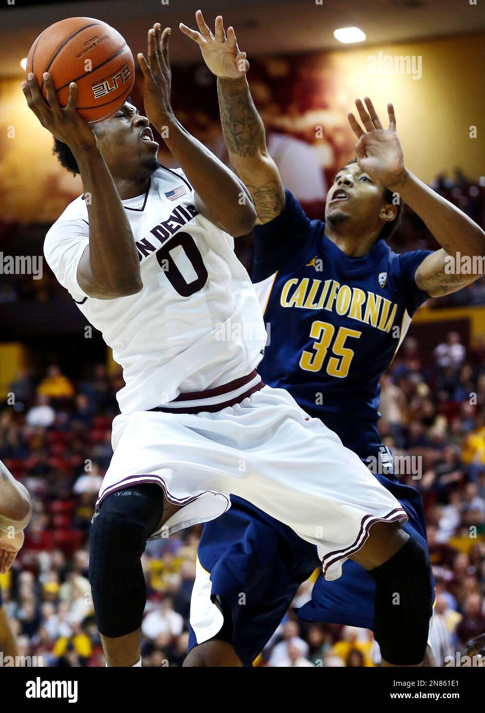 Arizona State's Carrick Felix (0) shoots over California's Richard ...