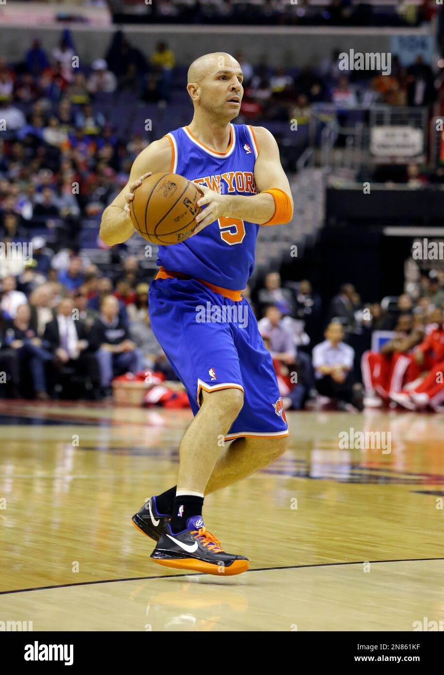 New York Knicks guard Jason Kidd (5) holds the ball in the first half ...
