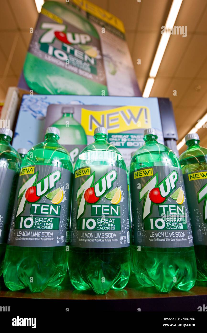 A 7-UP TEN display alerting customers to the new low calorie soda at ...