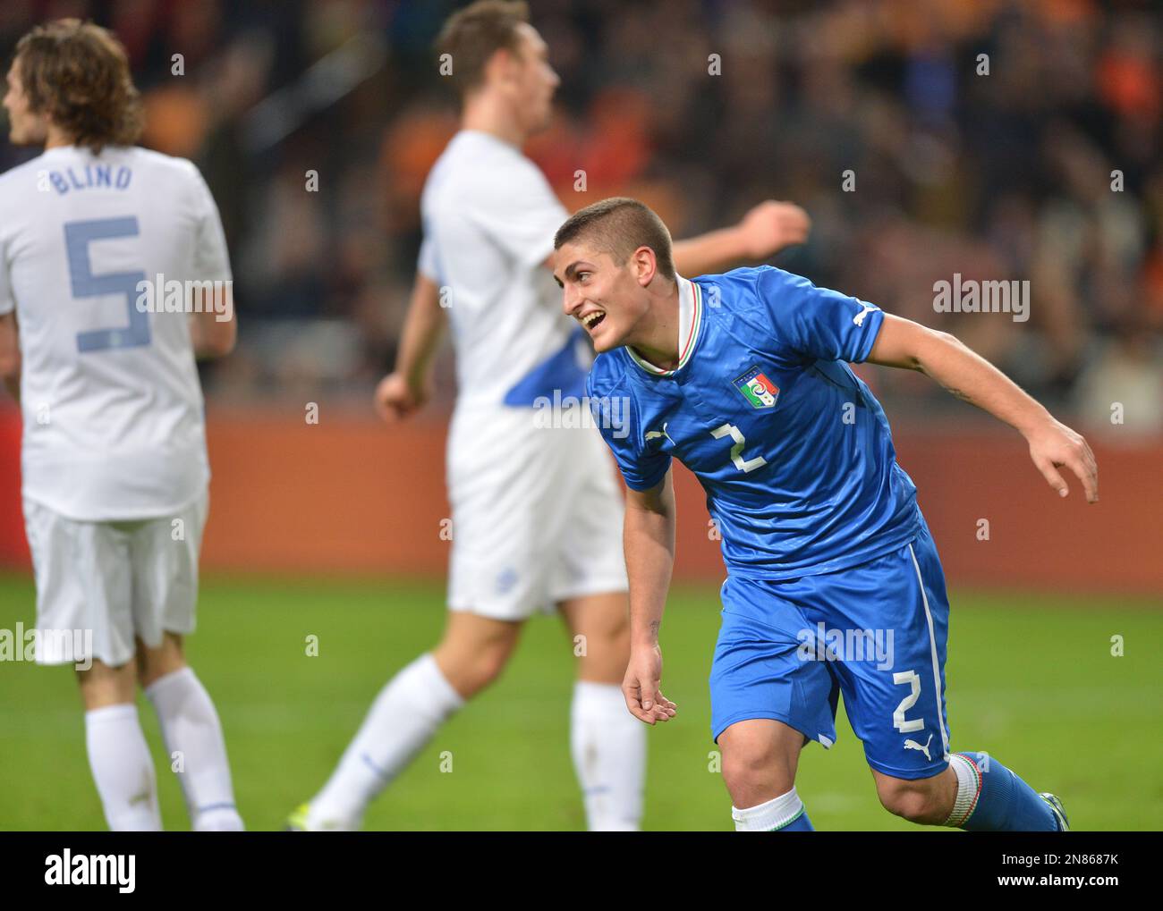 Marco Verratti of Italy celebrates after scoring a goal during the ...