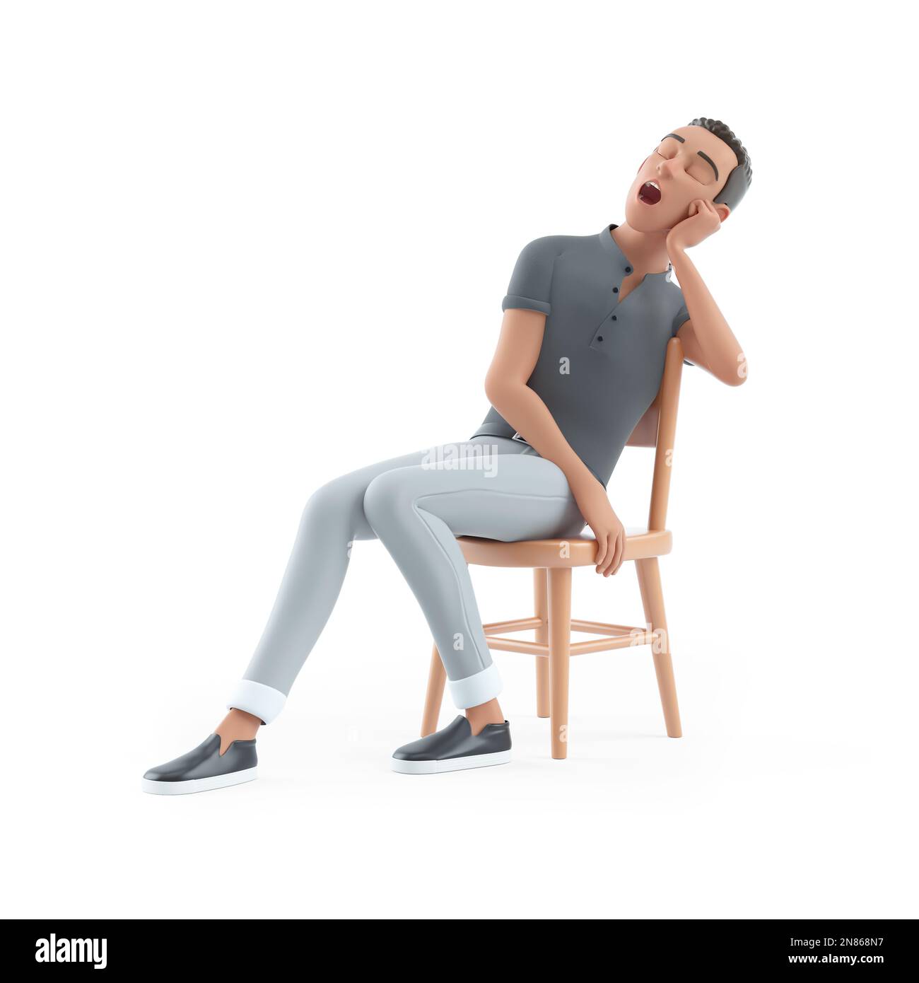 3d character man sleeping on chair, illustration isolated on white ...