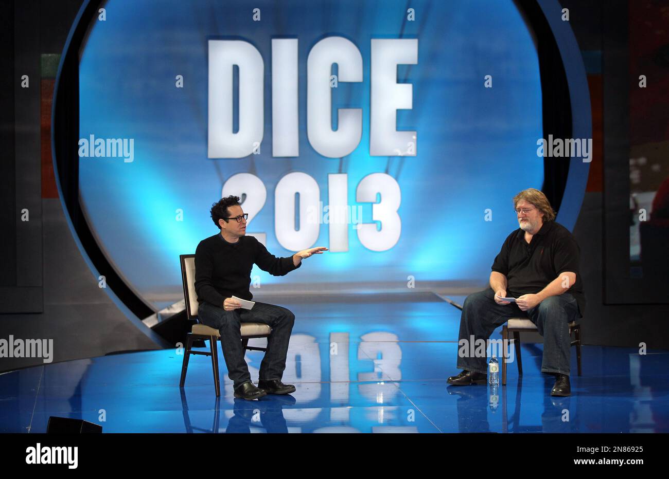 J.J. Abrams, left, and Gabe Newell deliver a keynote presentation at ...