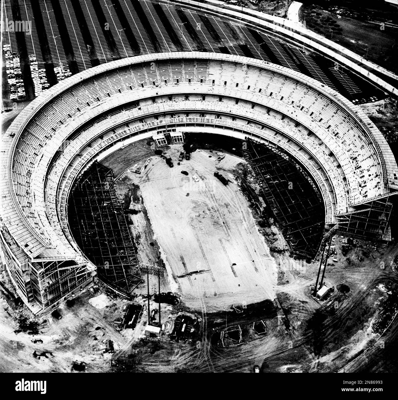 Aerial view of the soon to be completed Shea Stadium in New York, Nov ...