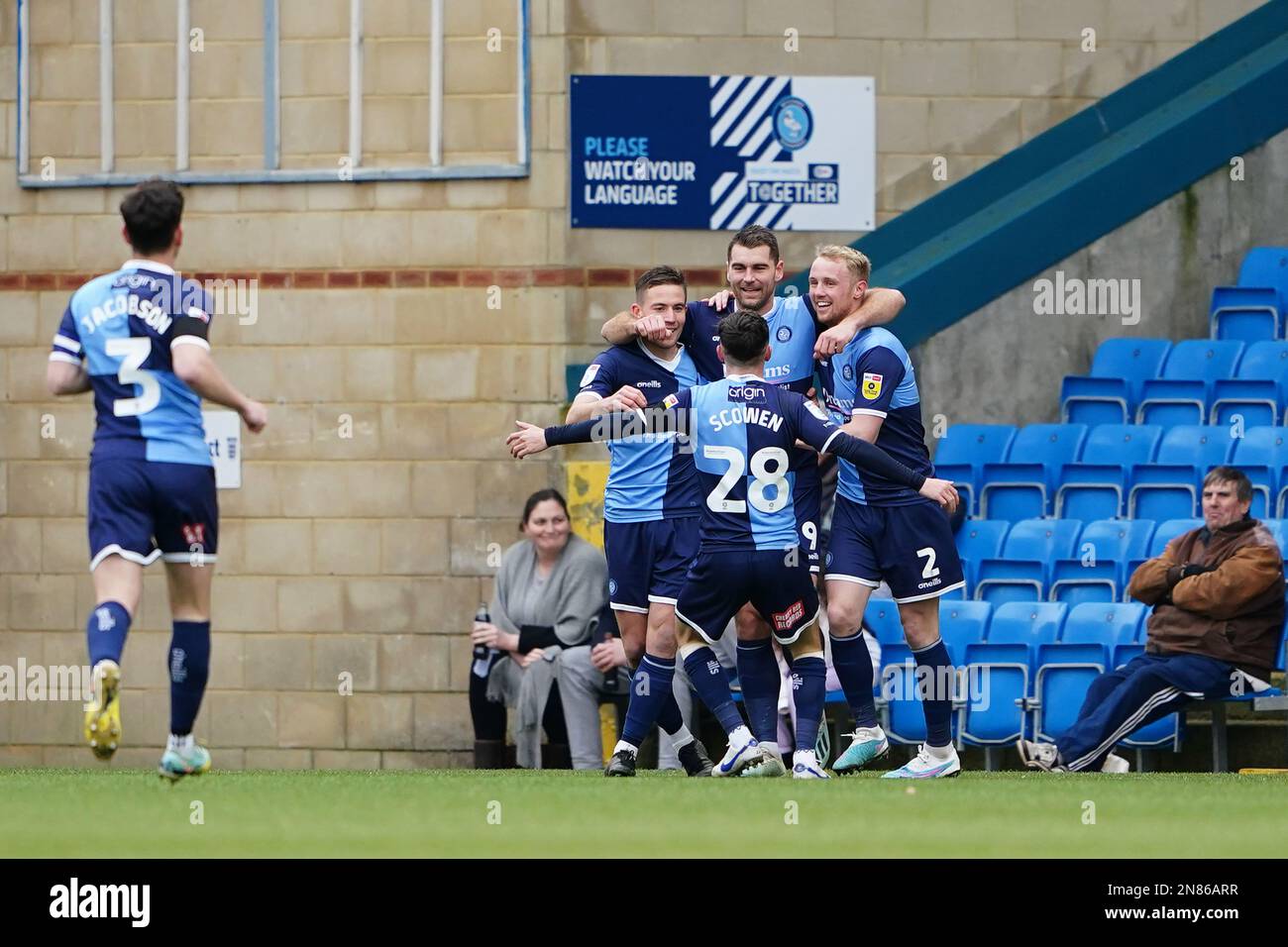 Wycombe Wanderers' Sam Vokes (centre) celebrates scoring their side's ...