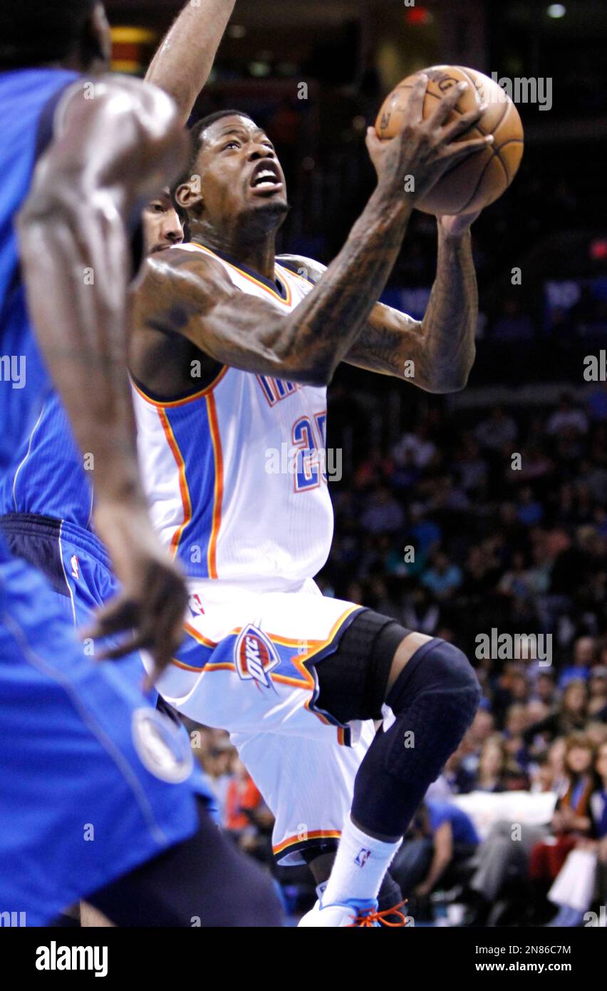 Oklahoma City Thunder guard DeAndre Liggins drives to the basket ...