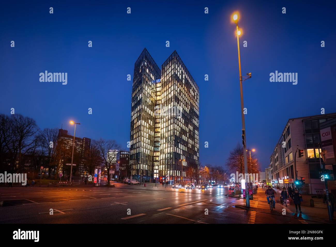 Dancing Towers at St. Pauli District at night - Hamburg, Germany Stock ...