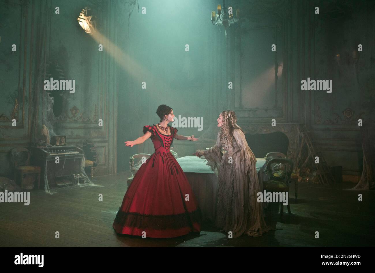 Paula Wilcox as Miss Havisham, right and Grace Rowe as Estella, perform ...