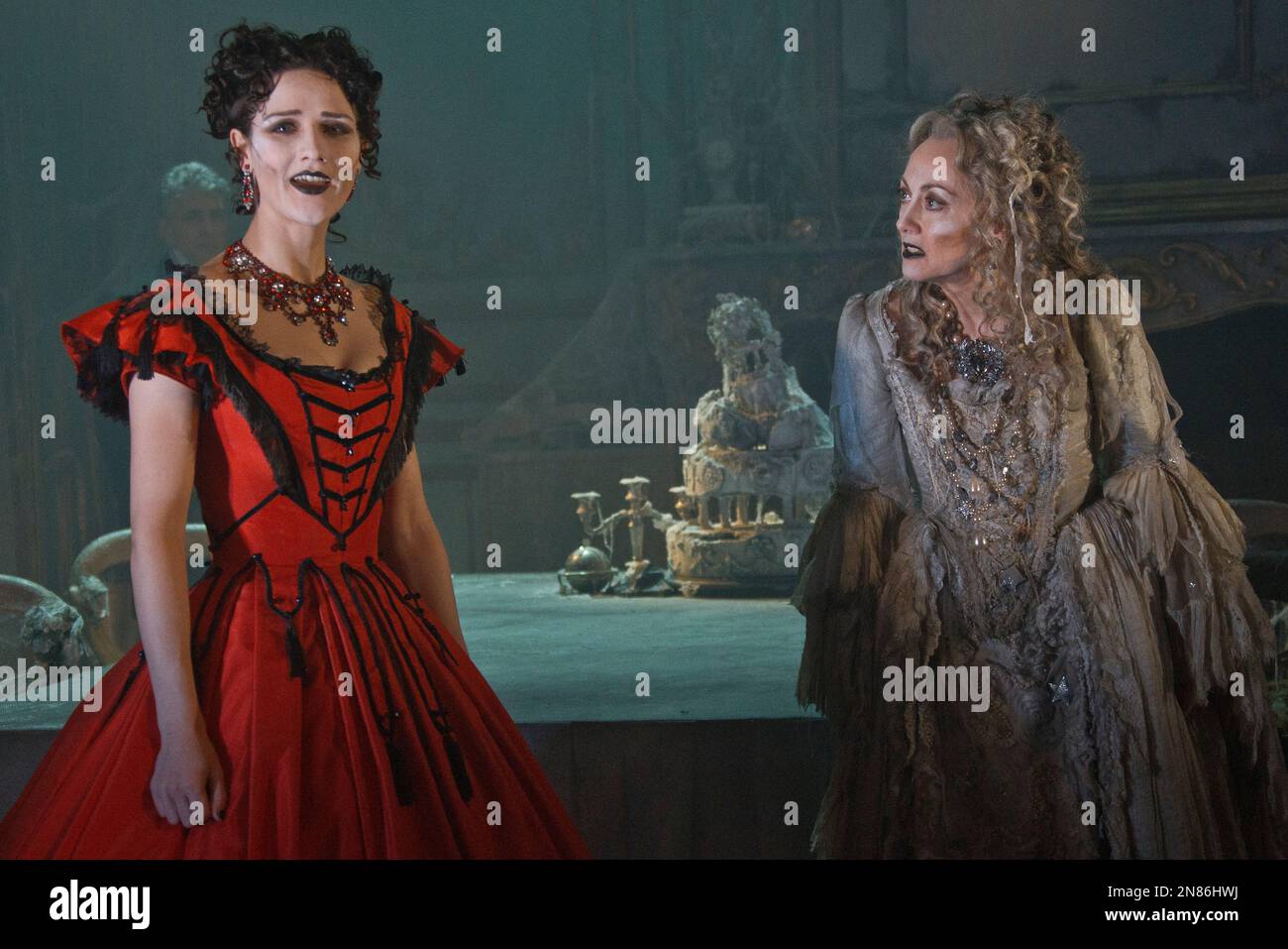 Paula Wilcox as Miss Havisham, right and Grace Rowe as Estella, perform ...