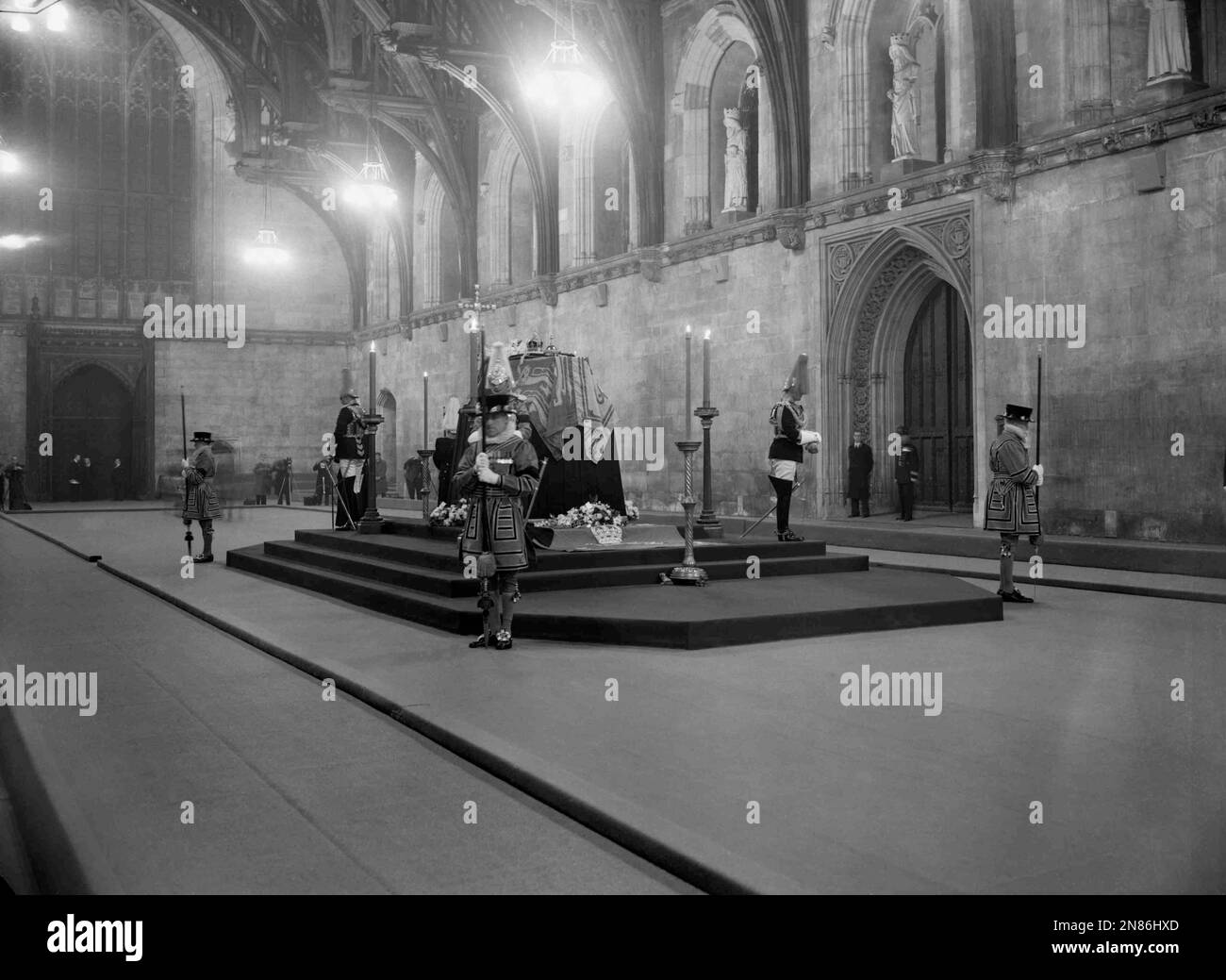 The late King George VI lies in state in Westminster Hall, London, on ...