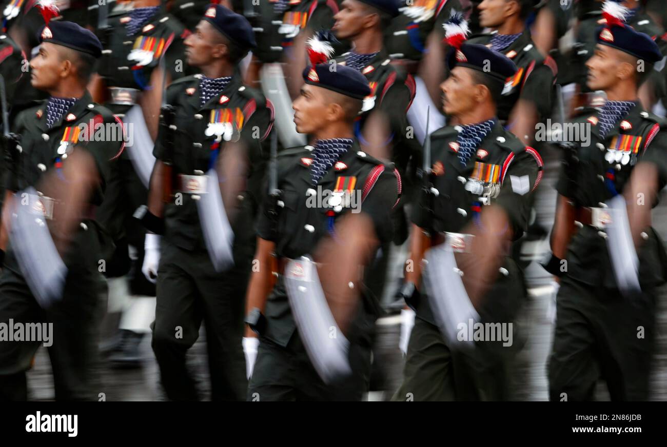 Sri Lankan Army soldiers march during a parade celebrating Sri Lanka's ...