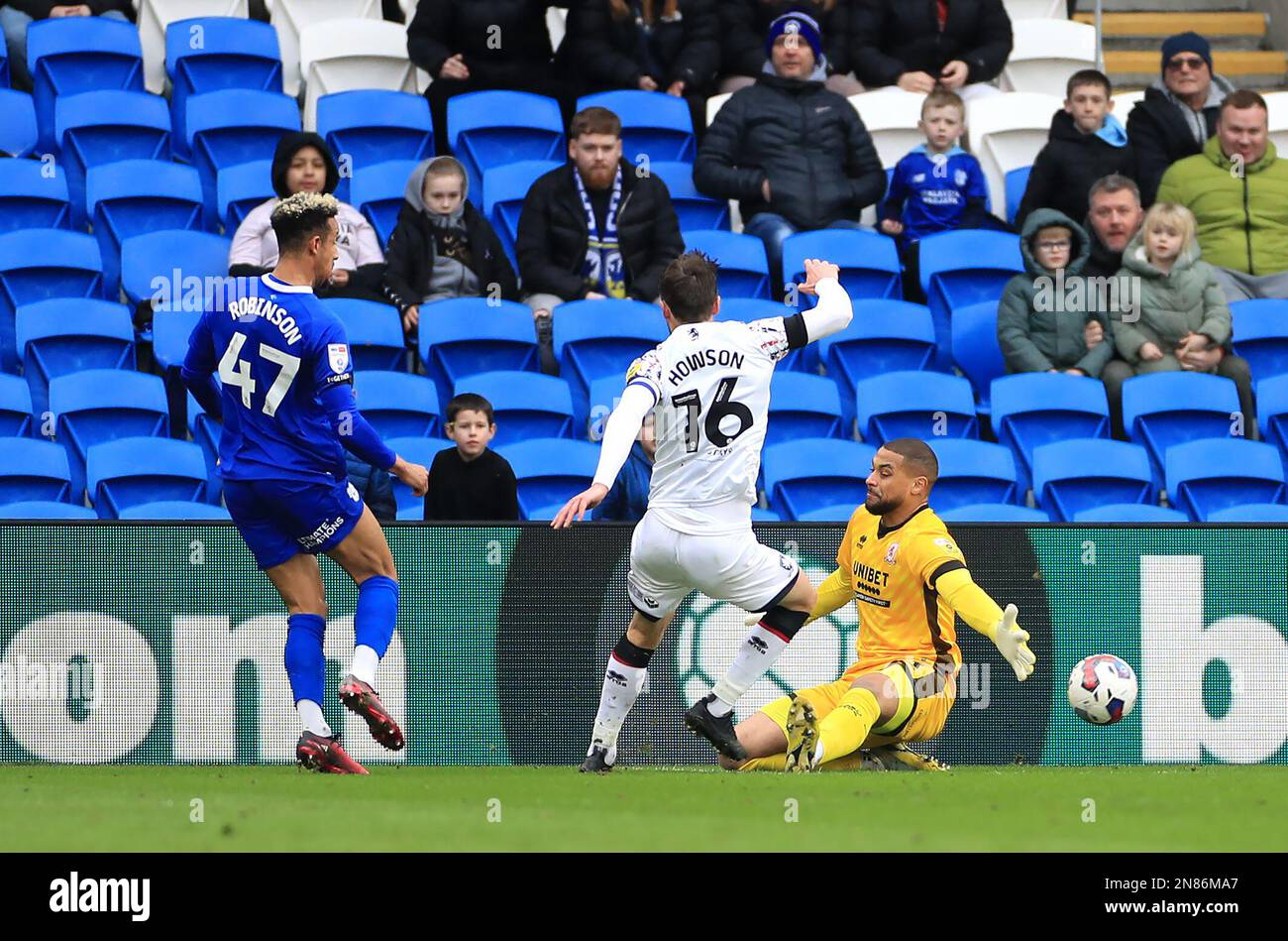 Cardiff City's Callum Robinson (left) provides the assist for their ...