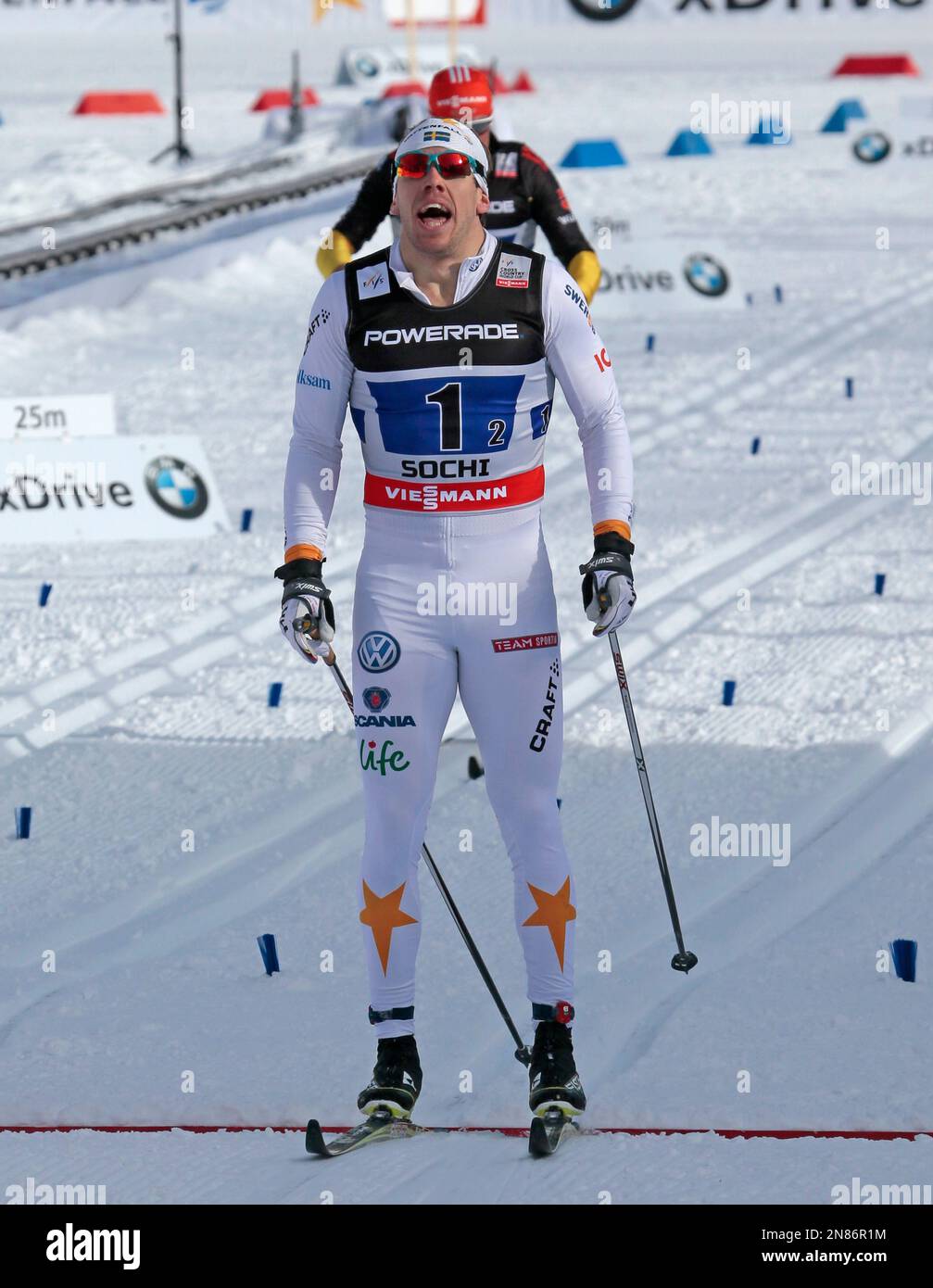 Second placed Emil Joensson of Sweden crosses the finish line in the ...
