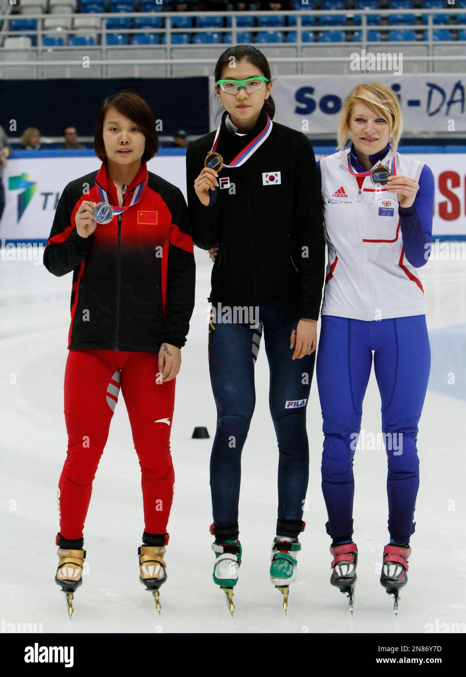 From left, China's second-placed Li Jianrou, South Korea's winner Shim ...