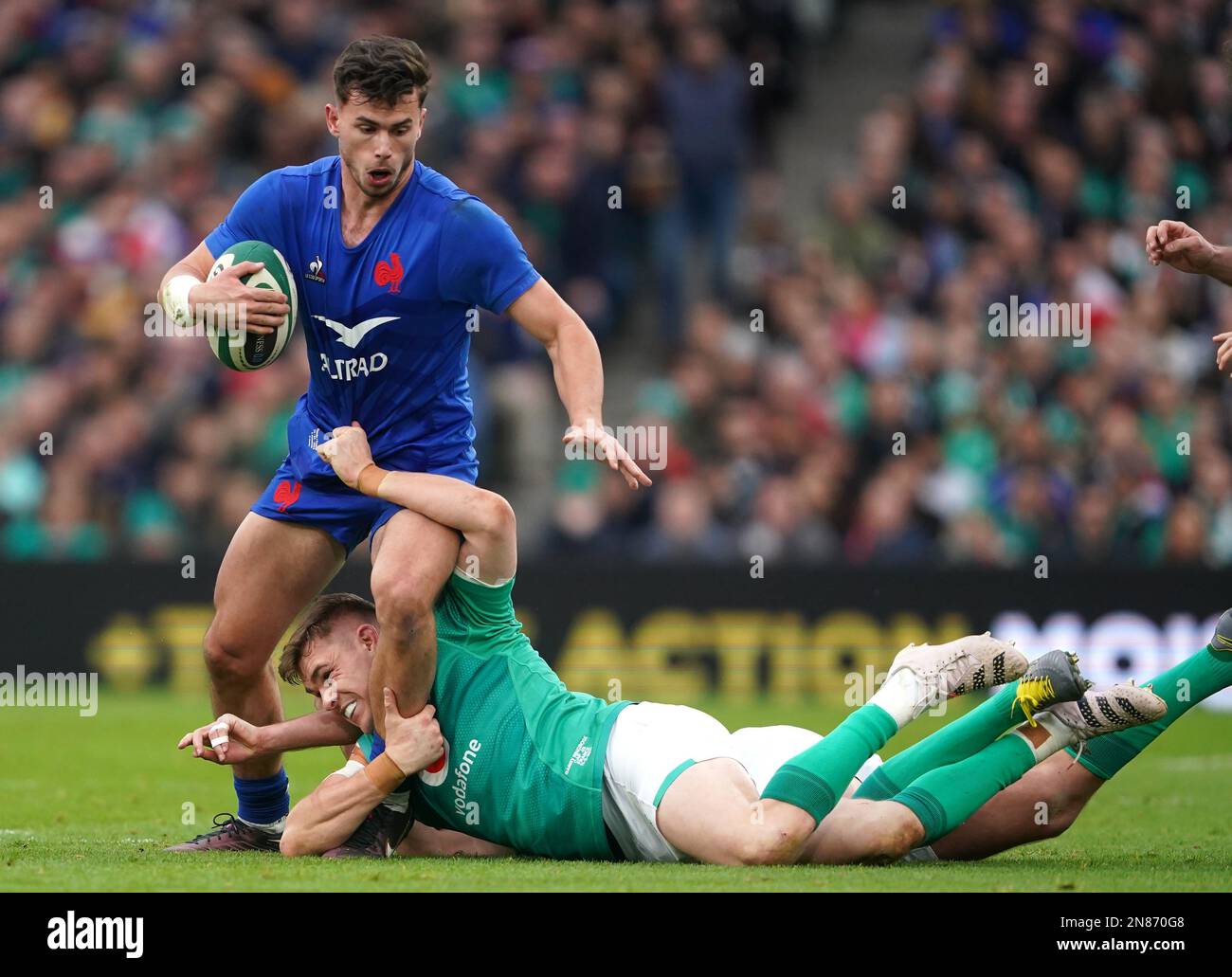 France's Ethan Dumortier tackled by Ireland's Garry Ringrose during the ...