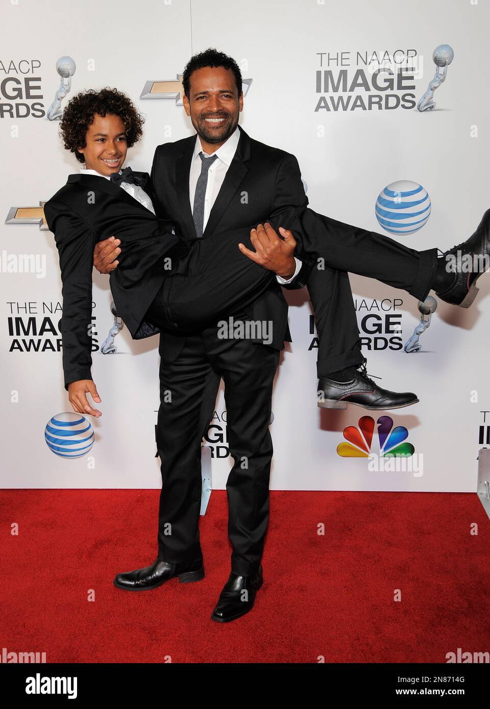 Mario Van Peebles, right, and Mandela Van Peebles arrive at the 44th ...