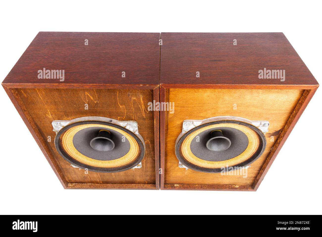 Two vintage speakers with full range drivers isolated on white ...
