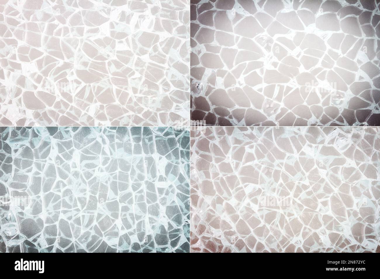 Collection of broken glass textures on a gray background. Crackled ...