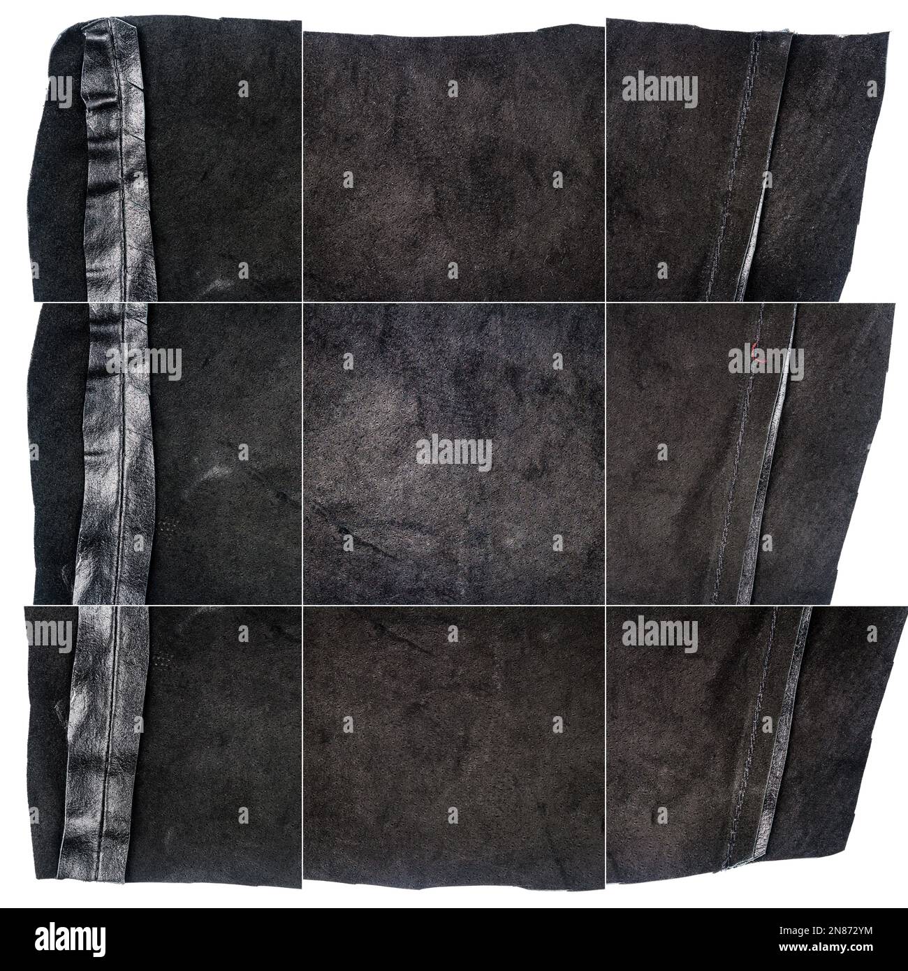 Collection of black leather textures isolated on white background ...