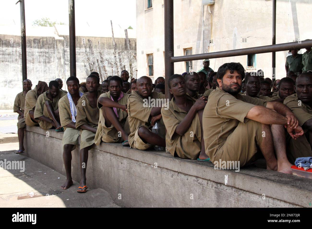 Prisoners at Harare Remand Prison are seen during a media tour of the ...
