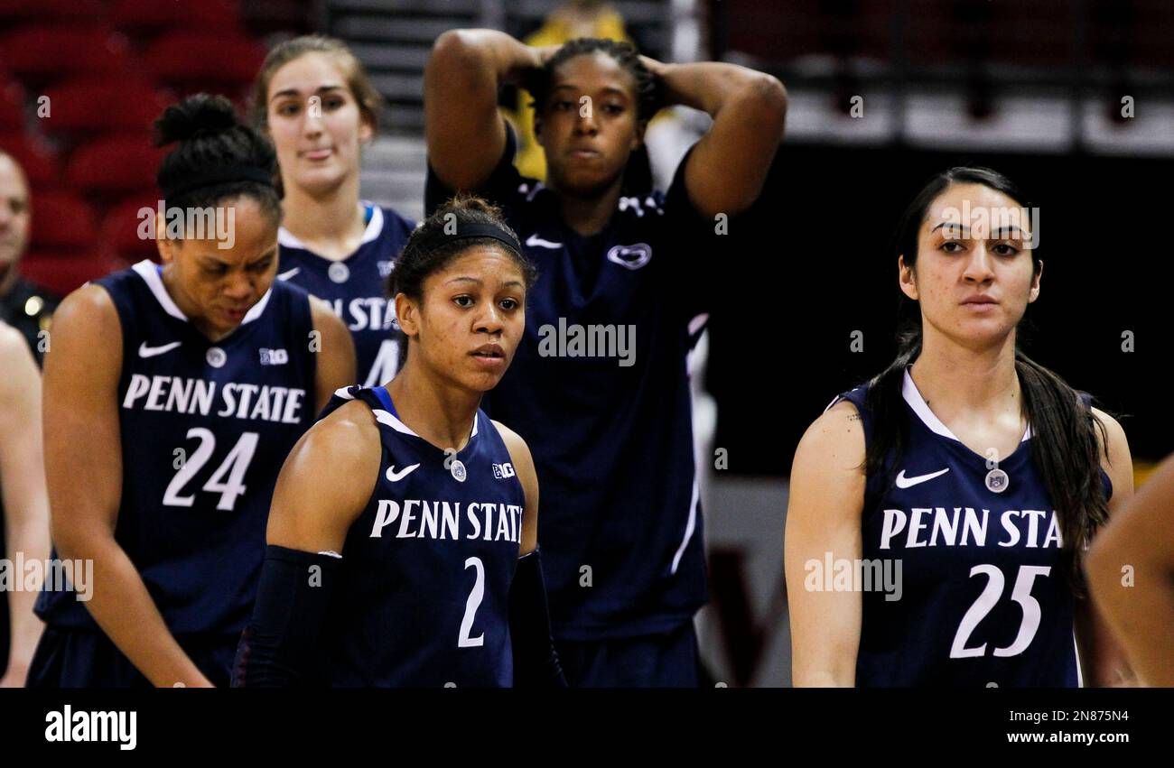 Penn State's Mia Nickson (24), Dara Taylor (2) and Gizelle Studevent ...