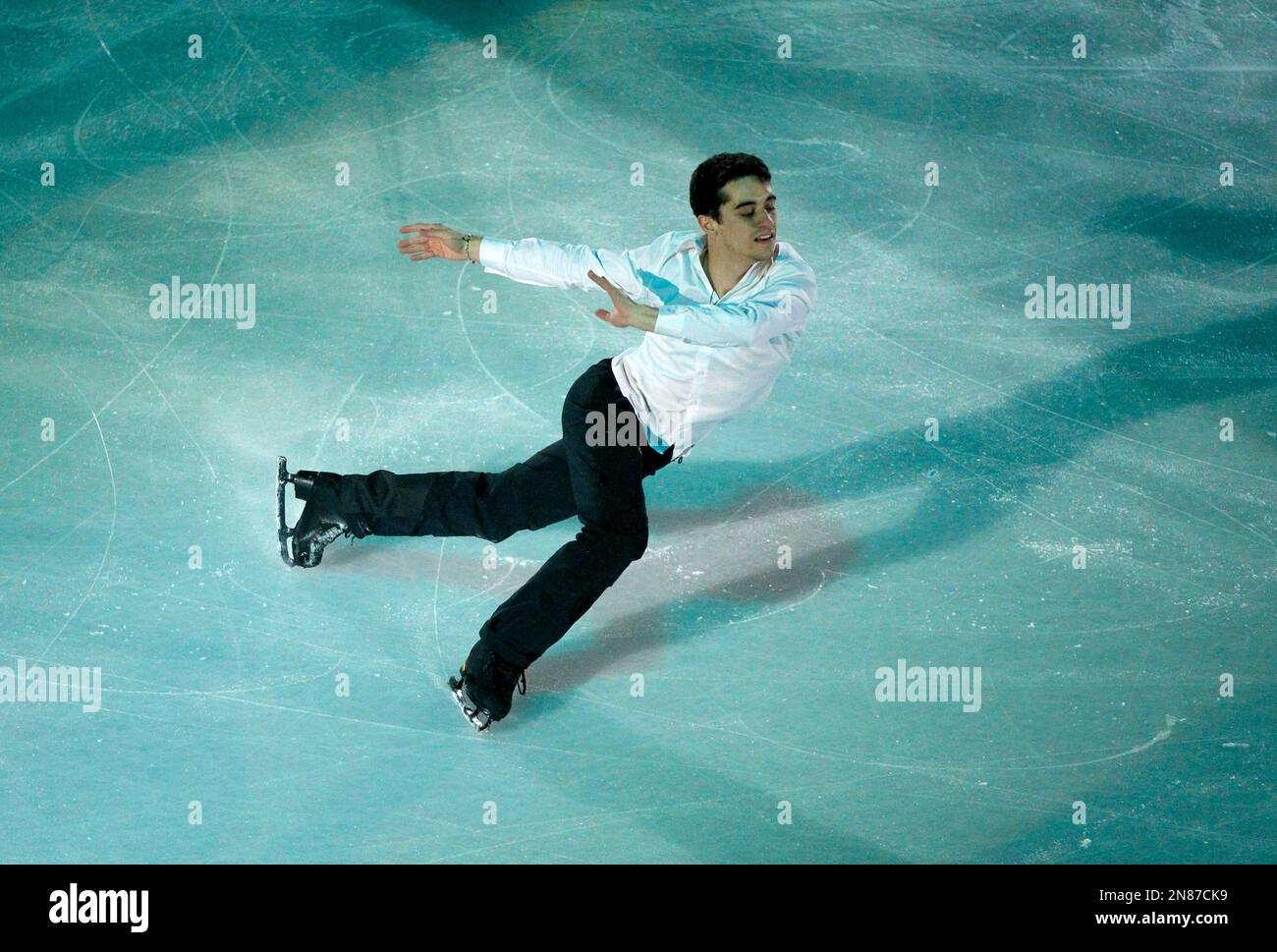Javier Fernandez, of Spain, skates during the gala exhibition for the ...