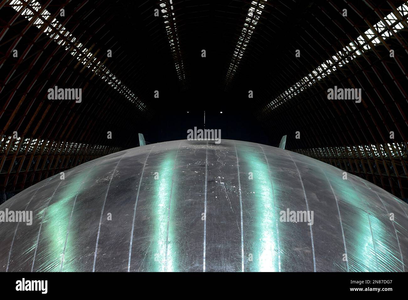 The Aeroscraft airship, a high-tech prototype airship, is seen in a ...