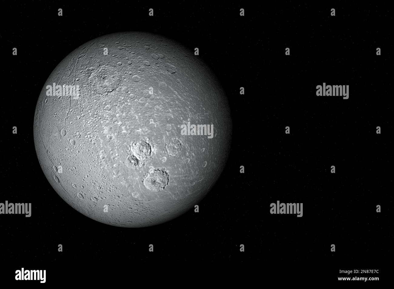 Digitally generated photograph of the Dione, the moon of Saturn Stock ...