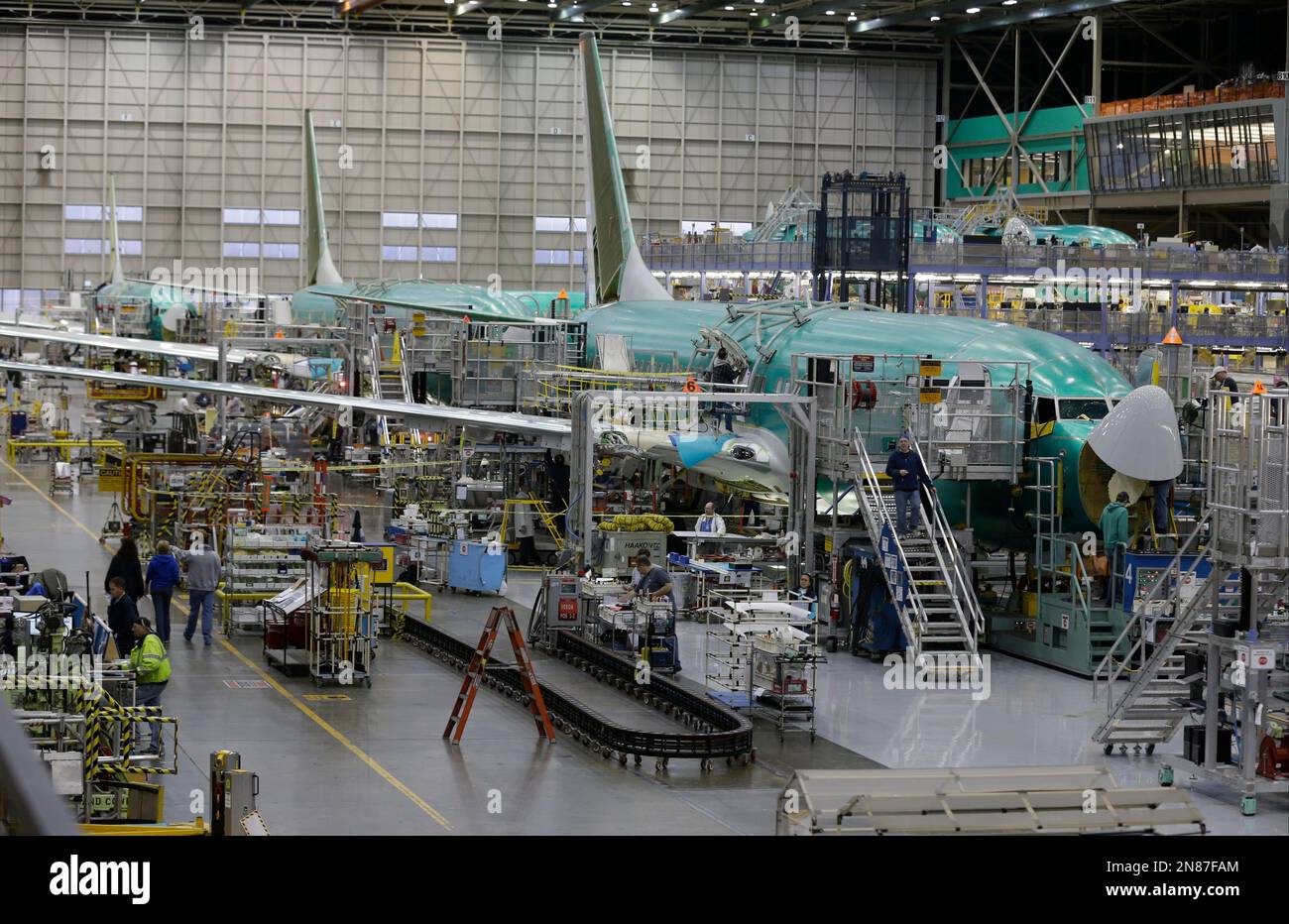 Next-generation 737 airplanes are shown, Tuesday, Jan. 29, 2013, at ...