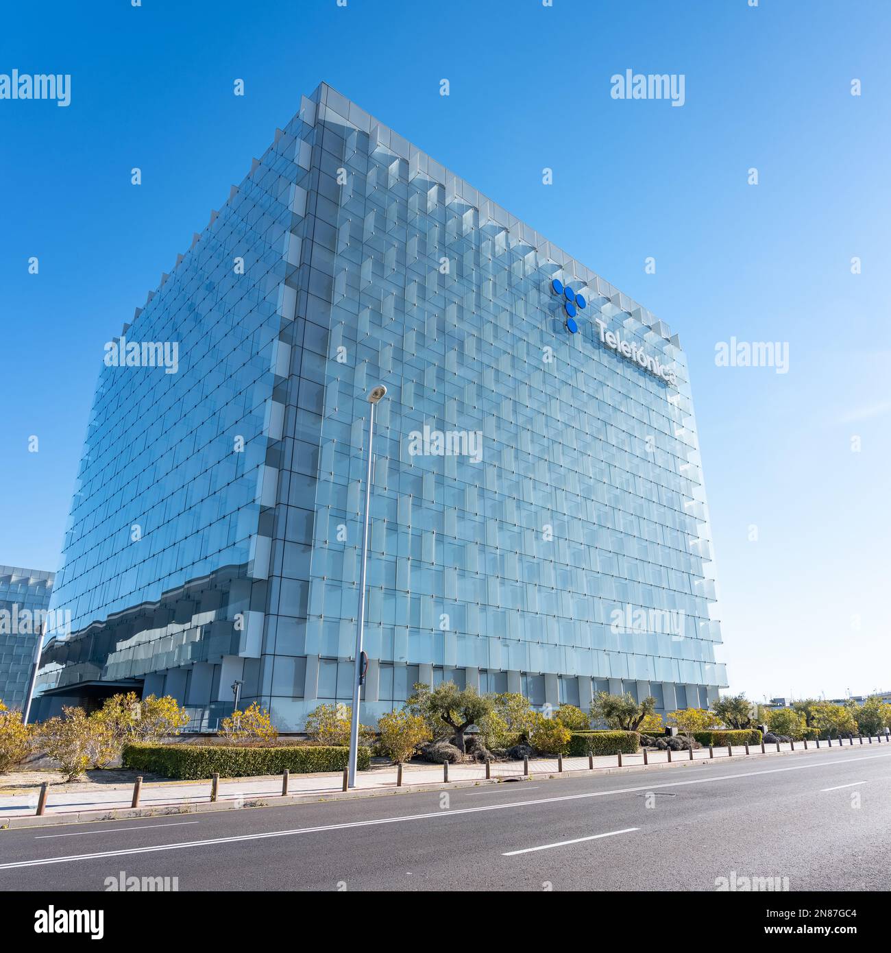 Madrid, Spain, February 4, 2023: Modern skyscraper in the building ...