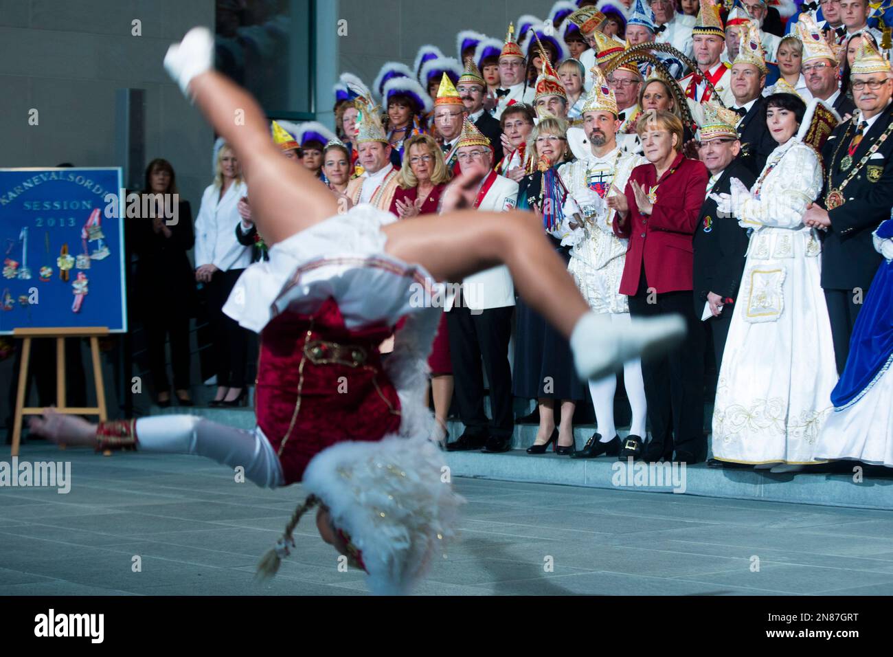 German Chancellor Angela Merkel, 4th from right, watches a carnival ...