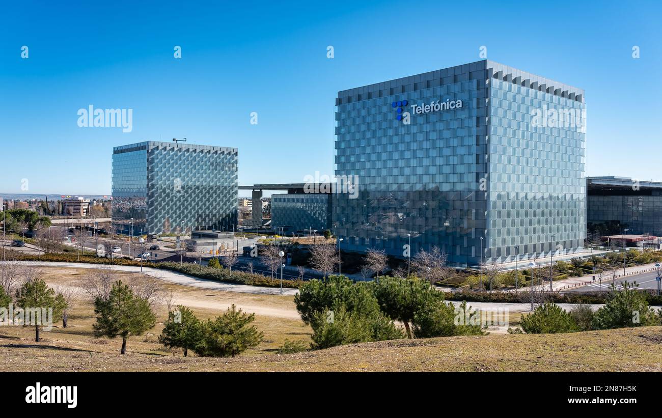 Madrid, Spain, February 4, 2023: Complex of buildings and skyscrapers ...