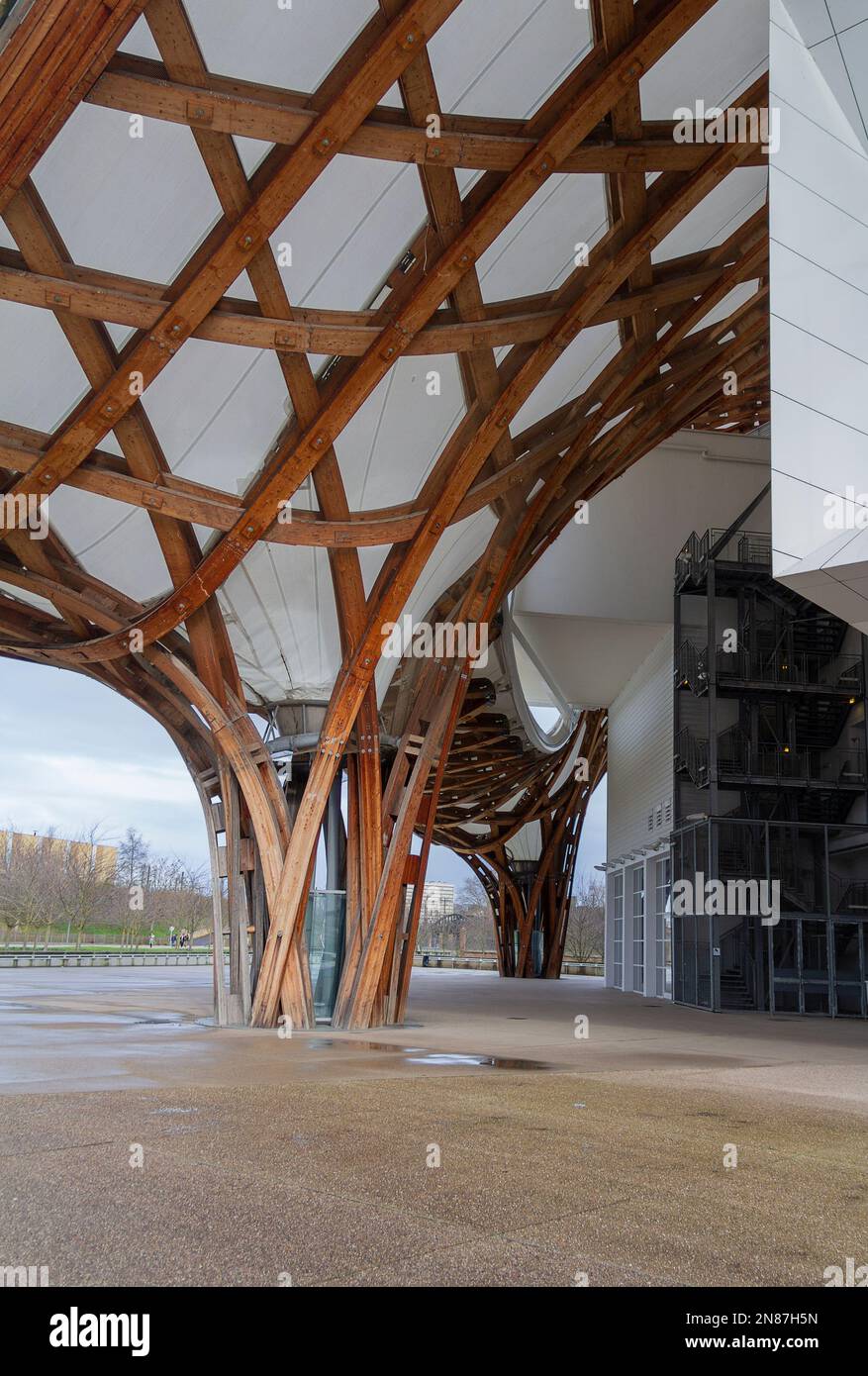 Architectural detail seen at the Centre Pompidou-Metz, a museum of ...