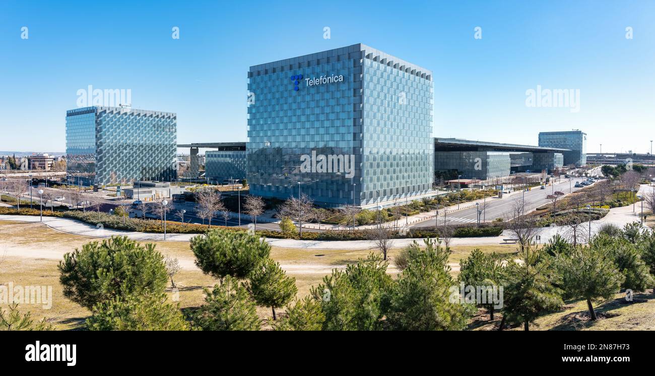 Madrid, Spain, February 4, 2023: Complex of buildings and skyscrapers ...