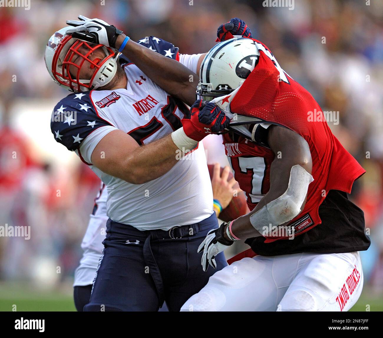Senior Bowl North Squad offensive lineman Ricky Wagner of Wisconsin (58 ...