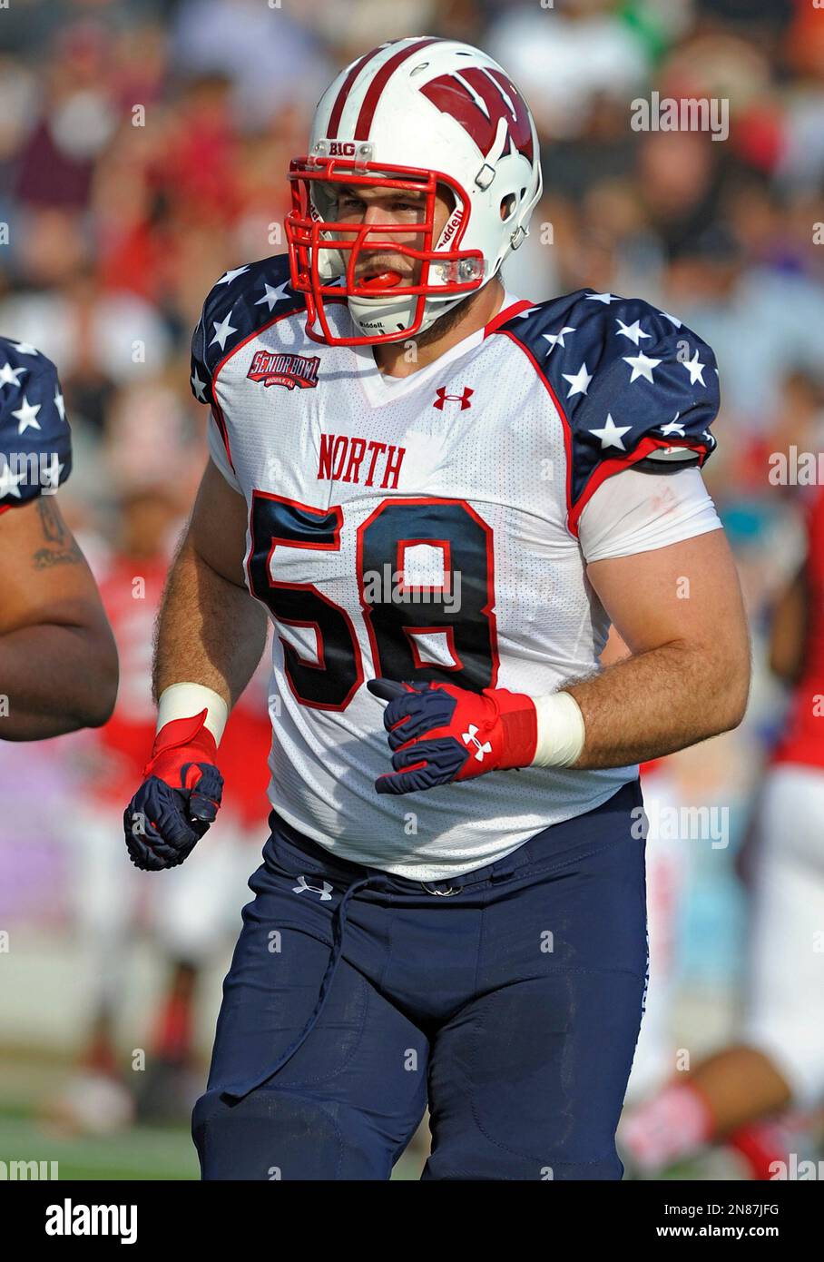 Senior Bowl North Squad offensive lineman Ricky Wagner of Wisconsin (58 ...