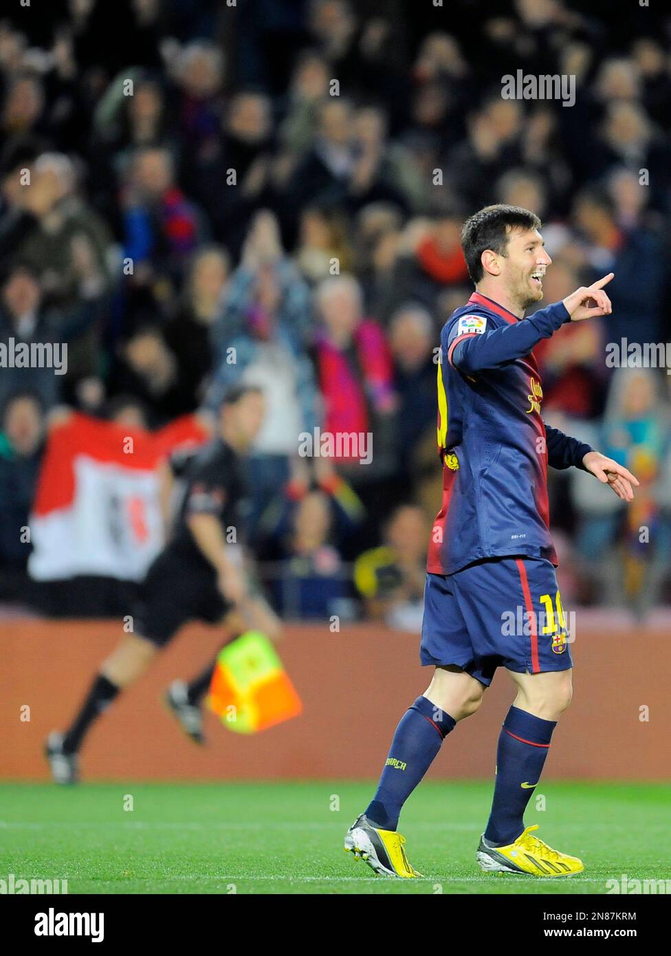 Barcelona's Lionel Messi from Argentina celebrates his goal after ...