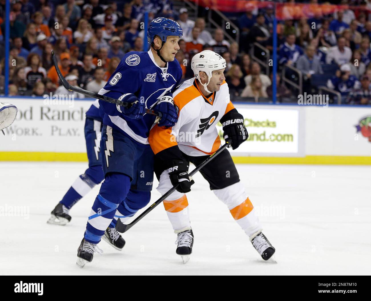 Tampa Bay Lightning defenseman Sami Salo (6), of Finland, battles with ...
